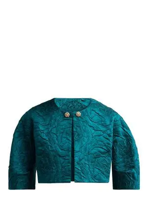 Rickie Freeman For Teri Jon Jacquard Embossed Cropped Bolero Jacket - Emerald