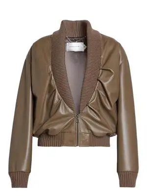 Victoria Beckham Leather Bomber Jacket - Tree Bark