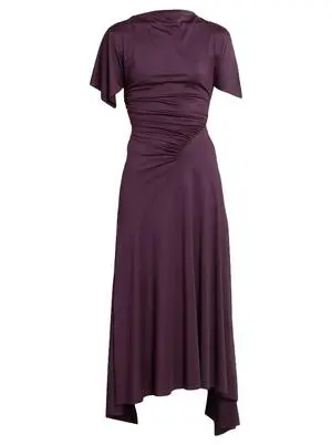 Victoria Beckham Asymmetric Ruched Midi Dress - Blackcurrant