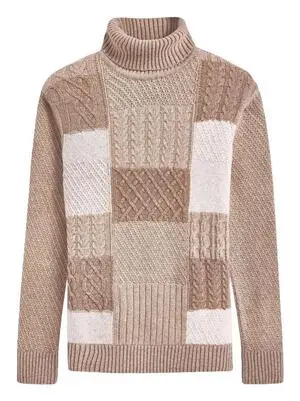Bugatchi Wool-cotton Patchwork Turtleneck Sweater - Stone