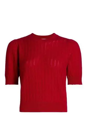 FRAME Ladder Pointelle Cashmere Short-sleeve Sweater Raspberry