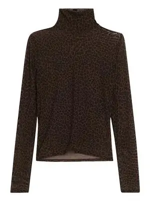 FRAME The -print Sheer Mesh Turtleneck Top - Leopard