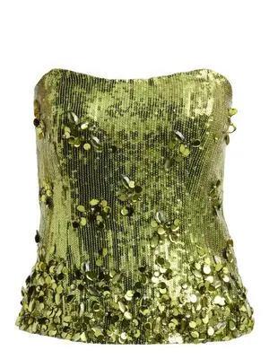 Azeeza Thea Sequined Top - Chartreuse