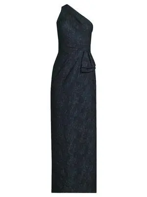 Aidan Mattox Textured Jacqaurd Column Gown - Navy Multi
