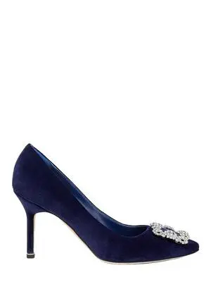 Manolo Blahnik Hangisi Crystal-embellished Buckle Pumps - Navy