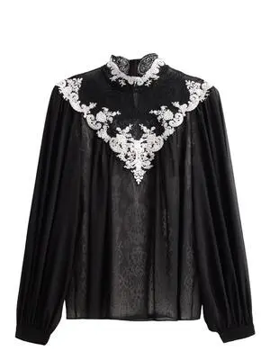 Kobi Halperin Teagan Lace-embroidered Blouse - Black