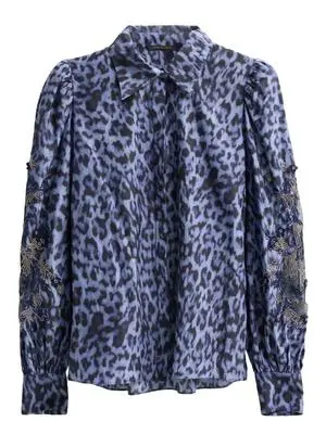 Kobi Halperin Lizzie Leopard Cotton-silk Blouse - Skyline Multi