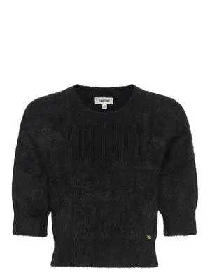 L'Agence Guinevere Crop Fuzzy Knit Crewneck Sweater - Black