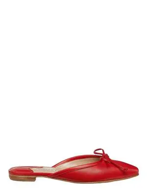 Manolo Blahnik Ballerimu Bow-detailed Leather Flat Mules - Red