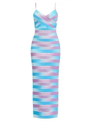 Herve Leger The Cara Ombré Stripe Gown - Daphne Multi