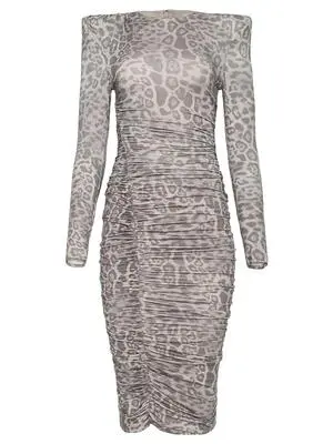 L'Agence Paityn Leopard Print Ruched Sheath Dress - Grey Multi Patch Leopard