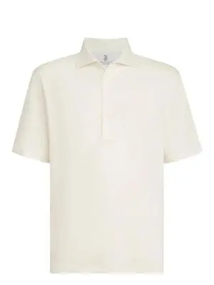 Brunello Cucinelli Linen And Cotton Mélange Jersey Polo With Shirt Style Collar Panama