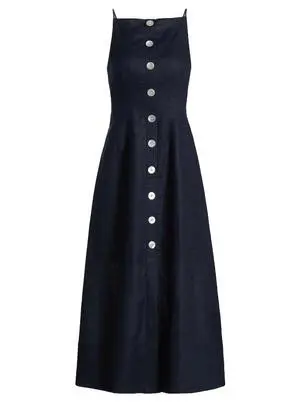 Veronica Beard Georges Linen Button-front Midi-dress - Navy