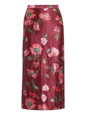 Erdem Floral Satin Midi Skirt - Ruby Red