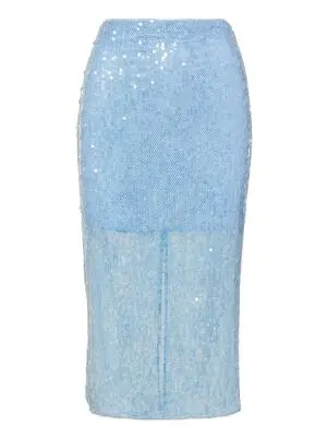 Veronica Beard Allora Sequined Open-knit Midi-skirt - Blue Jay