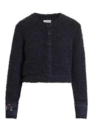 Erdem Bouclé Wool-alpaca-blend Crewneck Cardigan - Black