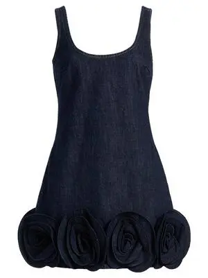 SELF-PORTRAIT Flower Appliqué Denim Minidress - Blue
