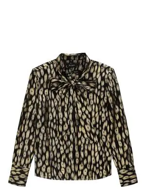 AG Lora Metallic Leopard-print Tie-neck Shirt