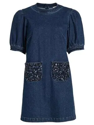 CINQ À SEPT Monique Rhinestone-embellished Denim Minidress
