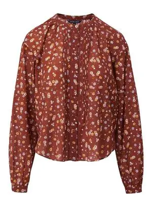 Veronica Beard Lollie Floral Pintuck Blouse - Rust Multi