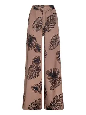L'AGENCE Lillian Leaf-print Satin Wide Leg Pants