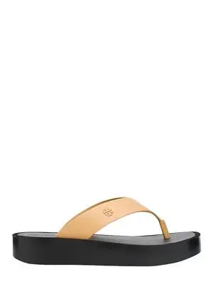 Tory Burch Logo-medallion Leather Platform Flip-flops Tan