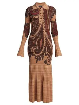 Etro Stamped Paisley Knit Polo Maxi Dress - Multi