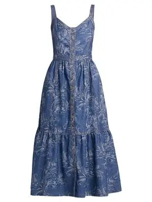 Etro Paisley Denim Midi Dress - Blue