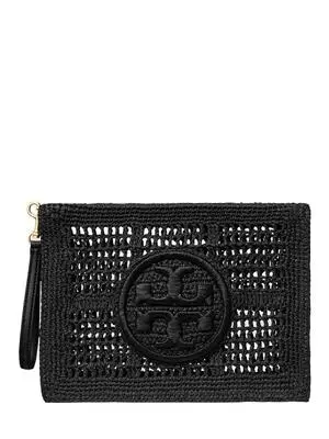 Tory Burch Ella Crocheted Raffia Pouch - Black