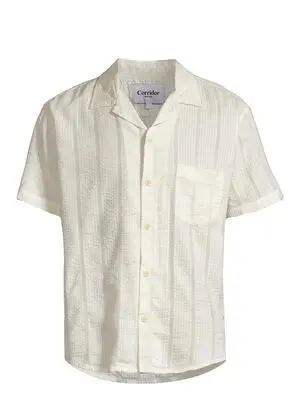 CORRIDOR Striped Seersucker Camp Shirt - White