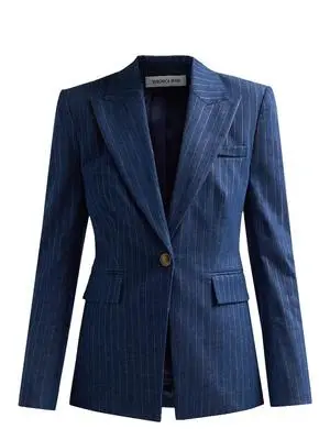 Veronica Beard Naira Striped Cotton-blend Single-breasted Dickey Jacket - Medium Indigo Copper