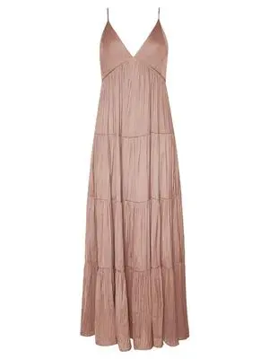 L'Agence Lua Tiered Satin Maxi Dress - Hazelnut