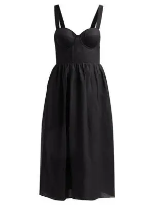 L'Agence Tiani Bustier Linen-blend Midi Dress - Black