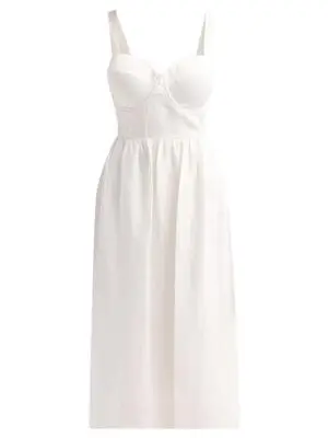L'Agence Tiani Bustier Linen-blend Midi Dress - Ivory