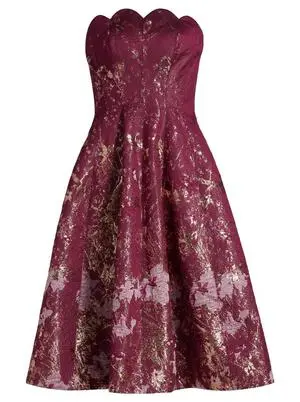 Rene Ruiz Collection Scalloped Brocade Strapless Cocktail Dress - Red