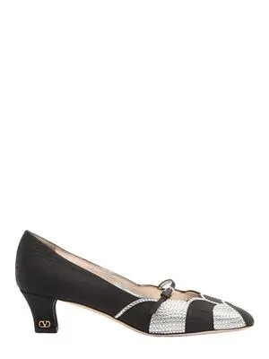Valentino Garavani Bowow 45mm Pumps In Moirè Fabric With Crystals - Black Silver