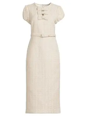 Likely Vonne Bow-detail Metallic Bouclé Midi-dress - White Multi