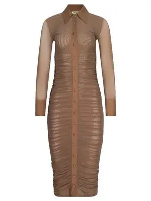 L'Agence Adriana Ruched Body-con Midi Shirtdress - Hazelnut