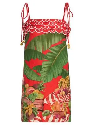 Farm Rio Fruit Trolley Banana Tassels Mini Dress - Red