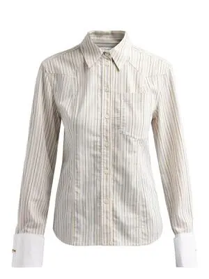Veronica Beard Rourke Striped Button-front Shirt - Ecru Multi