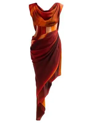 LAQUAN SMITH Draped Asymmetric Corset-style Midi-dress - Multi