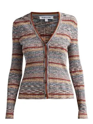 Veronica Beard Calliope Striped Ribbed-knit V-neck Cardigan - Rust Multi