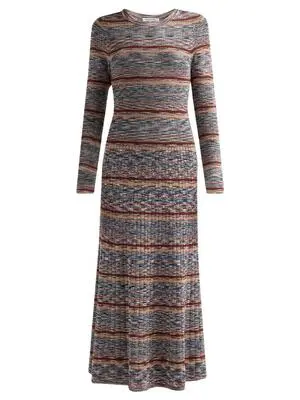Veronica Beard Nami Striped Rib-knit Midi-dress - Rust Multi