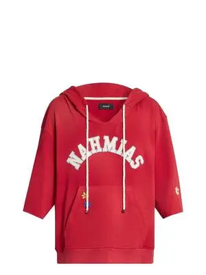 NAHMIAS Daydreaming Cotton Cut-off Hoodie - Ruby
