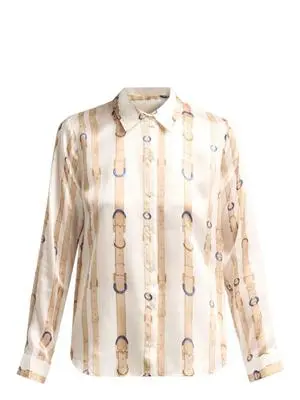 L'Agence Tyler Belt Print Silk Blouse - Ecru Multi Stud