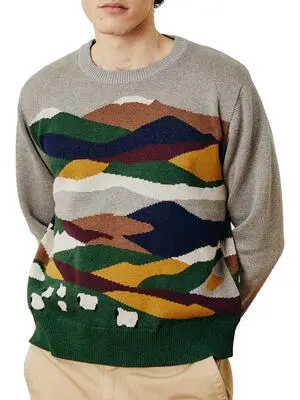 CORRIDOR Landscape Cotton Crewneck Sweater - Multi