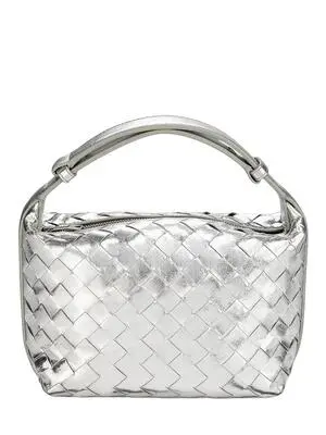 Bottega Veneta Mini Wallace Metallic Leather Top Handle Bag - Silver