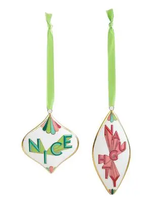 Jonathan Adler Holiday 2-piece Naughty & Nice Porcelain Ornats Set - Multi