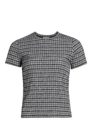 VINCE Textured Gingham Cotton-blend Top