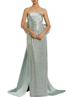 Mac Duggal Embellished Bow Strapless Gown Sage